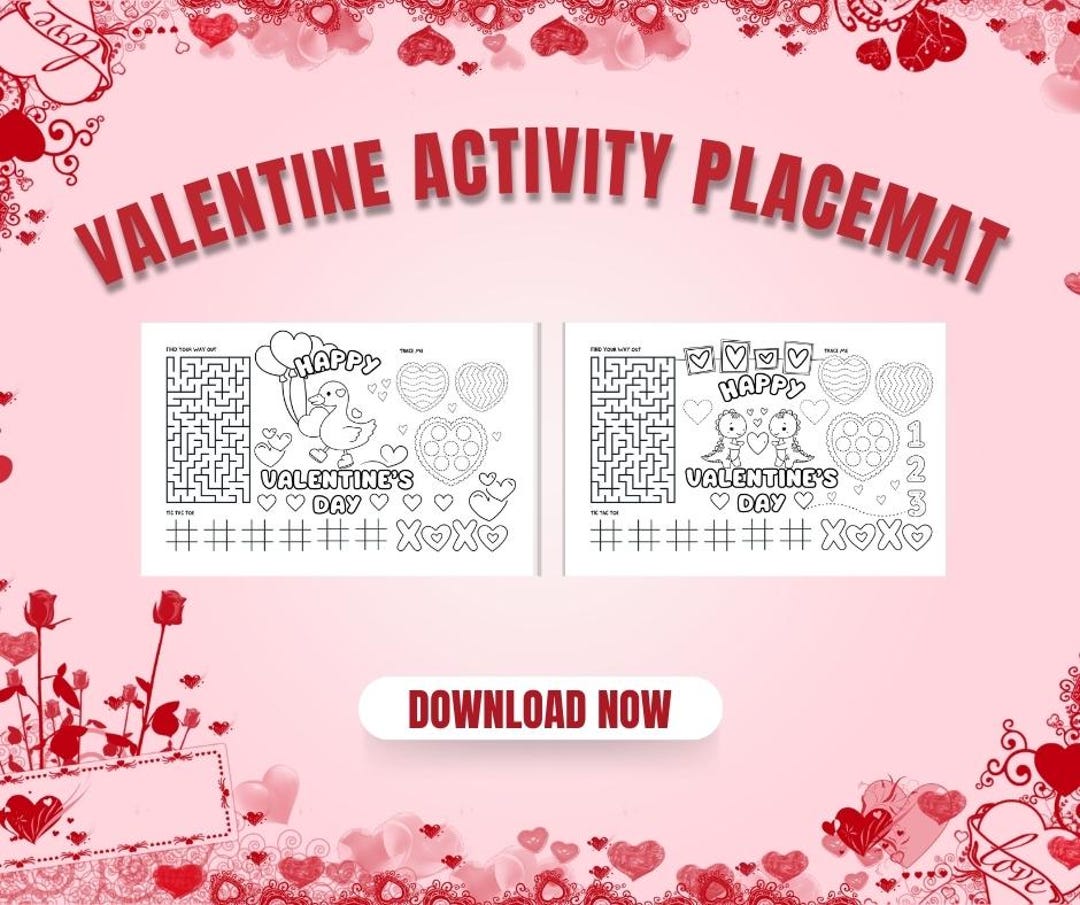 Printable Valentine's Activity Placemat, Digital File - Etsy