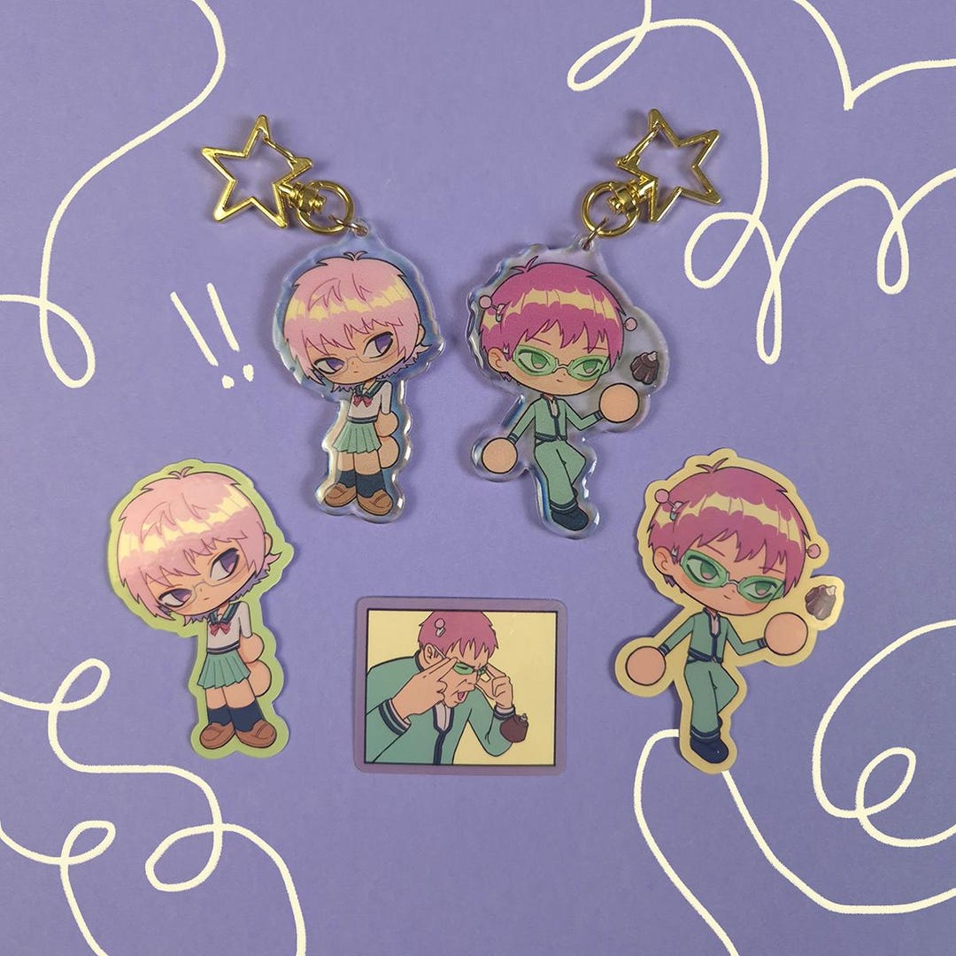 Saiki K | Acrylic Keychains and Holographic Vinyl Stickers - Etsy