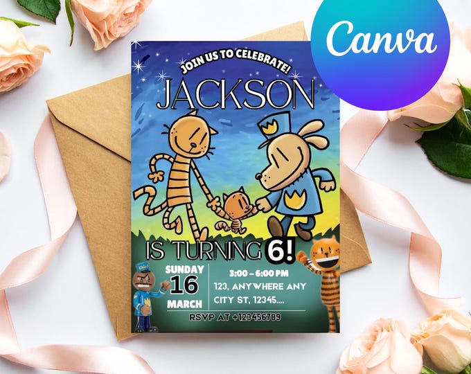 Editable Dog Man Birthday Invitation, Dog Man Invitation, Editable Kids ...