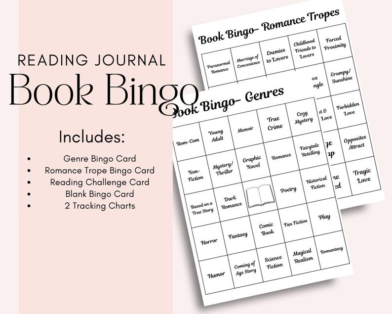 Printable Book Bingo Template, Reading Journal Template, Literary Bingo ...