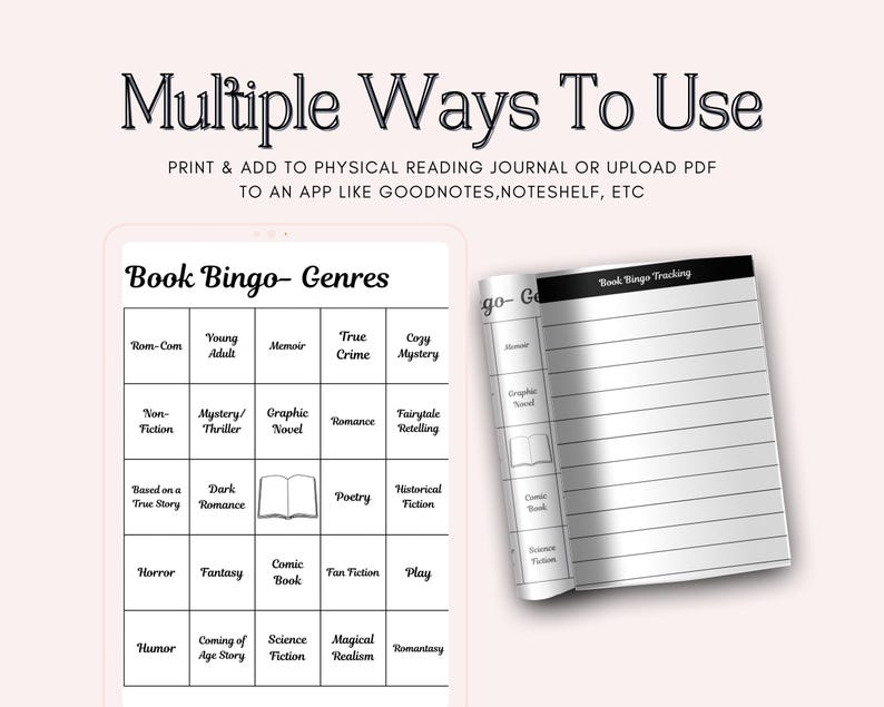 Printable Book Bingo Template, Reading Journal Template, Literary Bingo ...