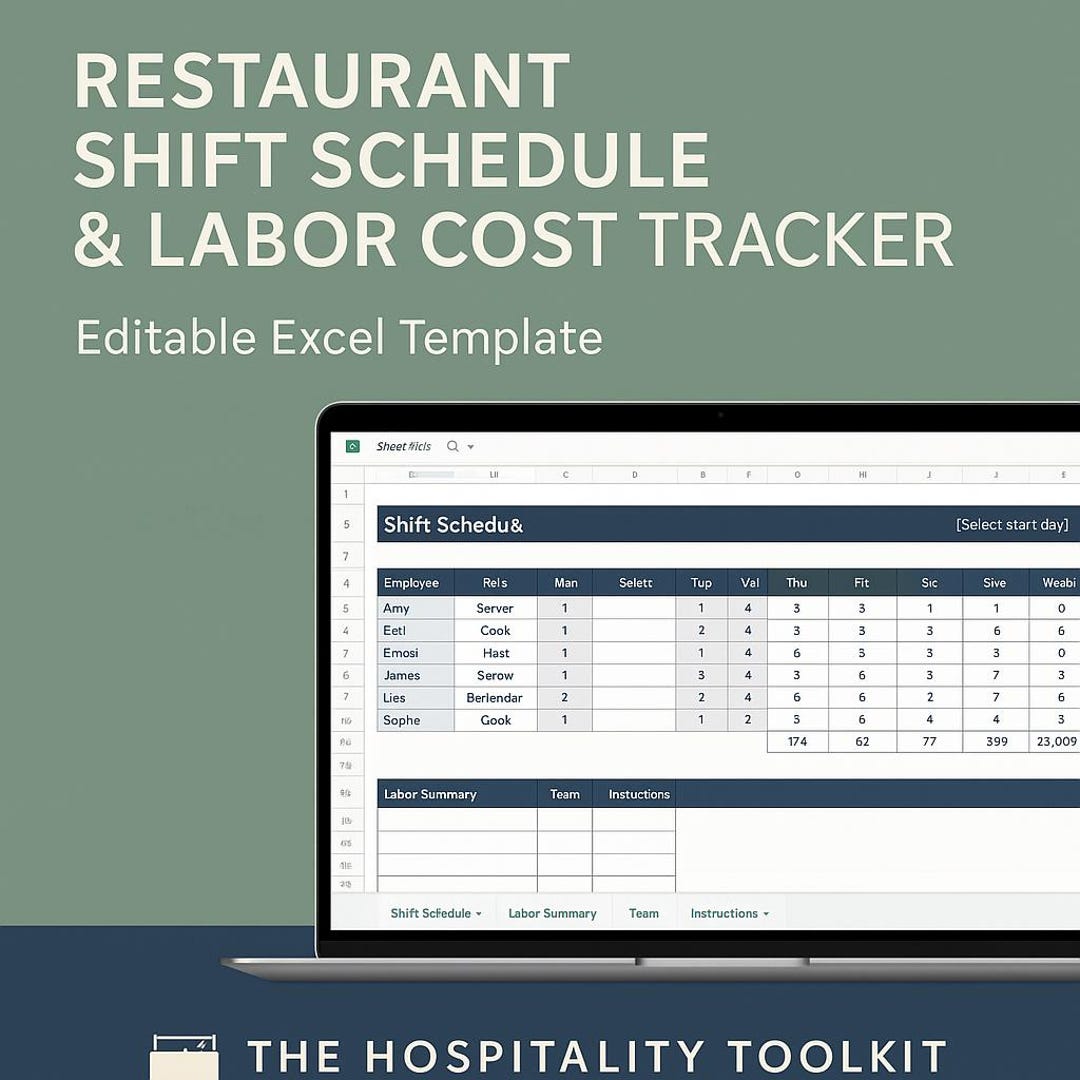 Restaurant Shift Schedule Excel Template: Labor Cost Tracker (PDF) - Etsy