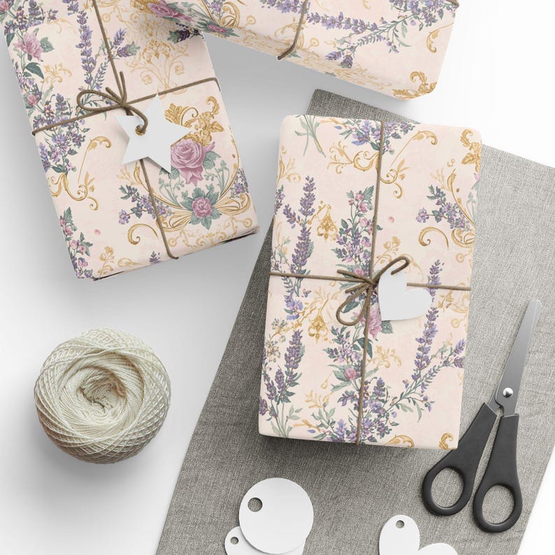 Lavande Royale Wrapping Paper: Elegant Lavender Gold Floral Design Gift ...