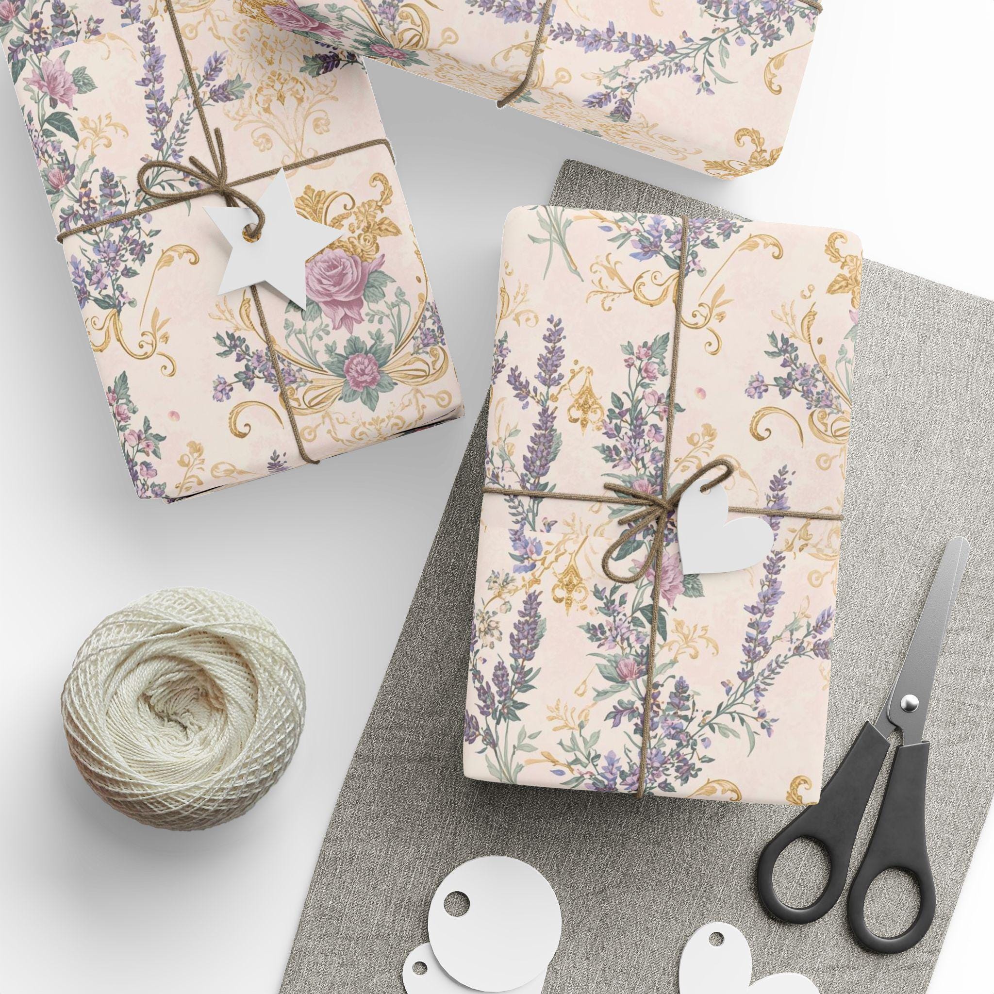 Lavande Royale Wrapping Paper: Elegant Lavender Gold Floral Design Gift ...