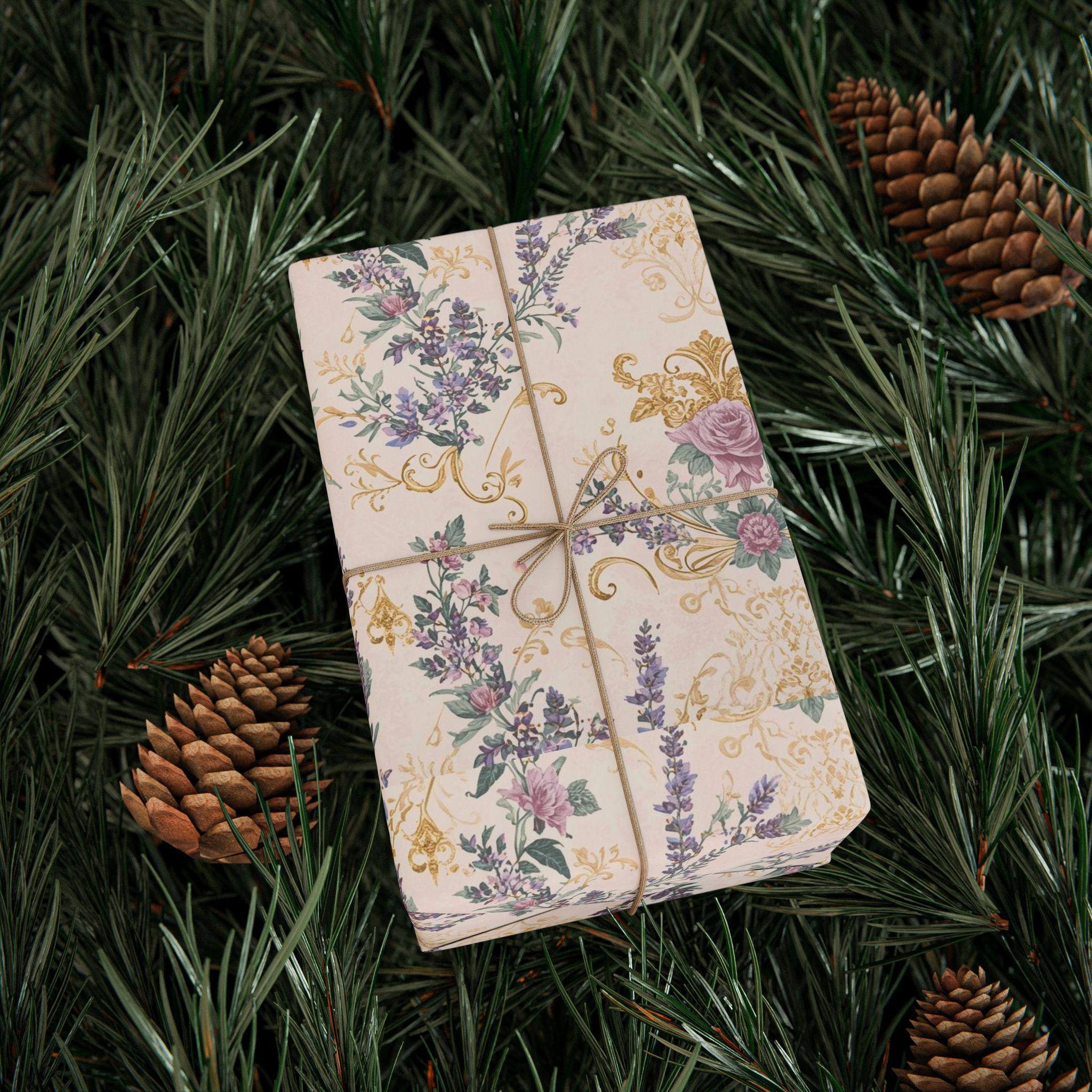 Lavande Royale Wrapping Paper: Elegant Lavender Gold Floral Design Gift ...