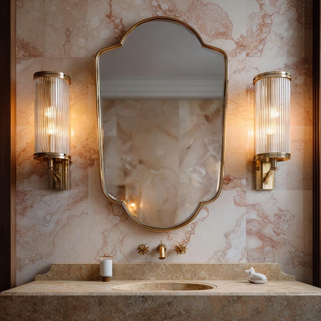 Luxury Scalloped Shield Brass Mirror – Handmade Moroccan Vanity Mirror ...
