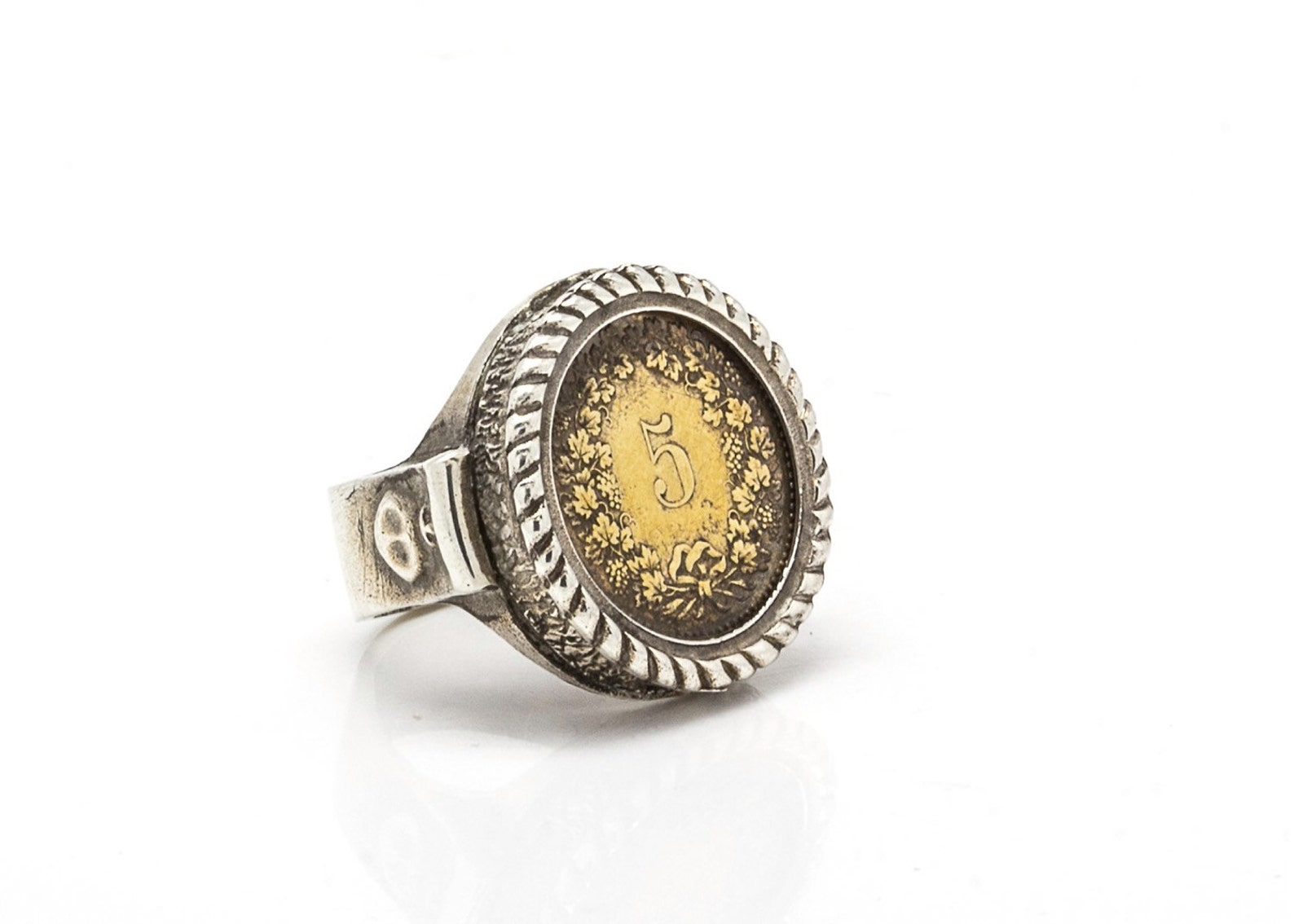 Coin Ring With the 5 Rappen Coin of Swiss - Coin Jewelry - Silver and ...