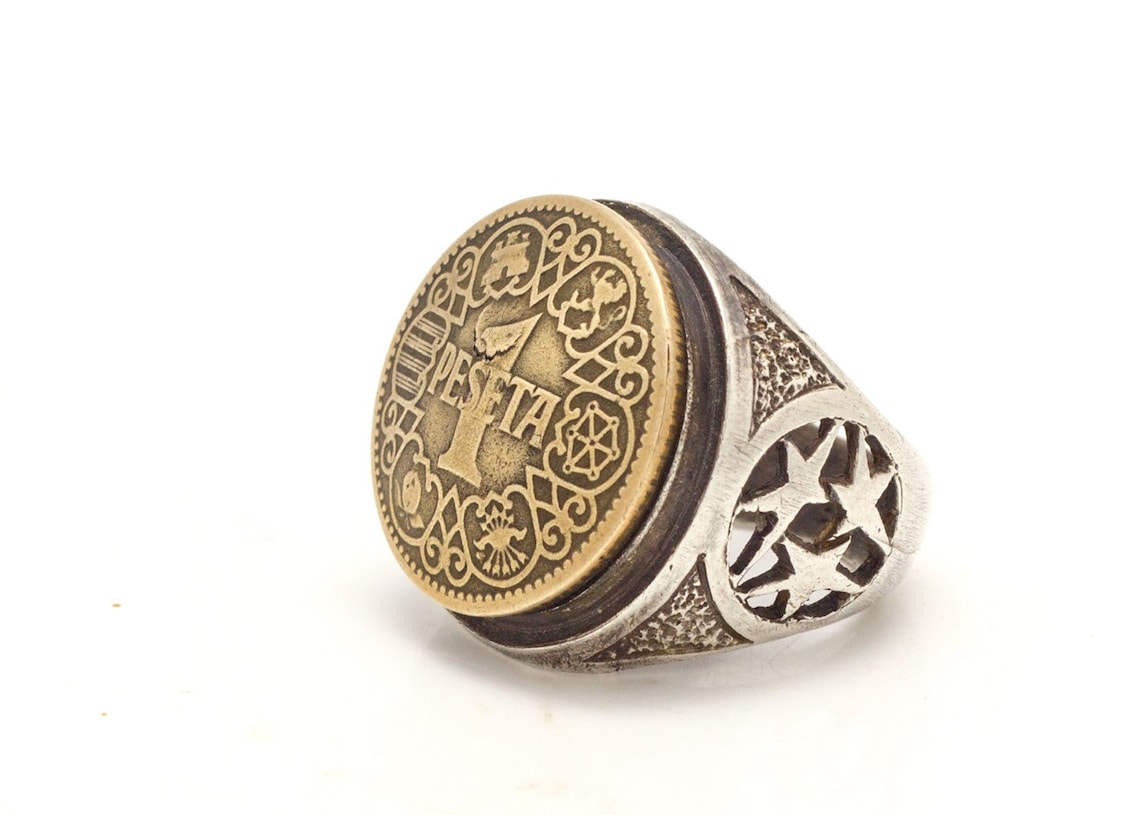 Ooak Piece Old Coin Ring With the 1 Peseta Coin of Spain Handmae Coin ...