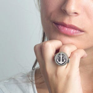 Coin Ring With the Anchor Coin Medallion Noa Tam Coin Jewelry Sea ...