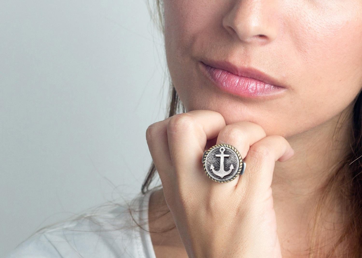 Coin Ring With the Anchor Coin Medallion Noa Tam Coin Jewelry - Etsy