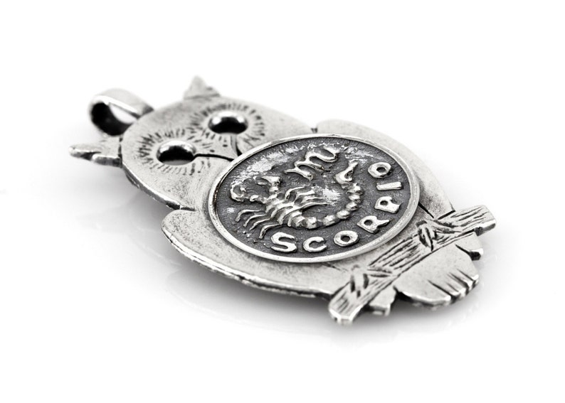Medallion Owl Necklace With the Scorpio Medallion of the Zodiac - Etsy