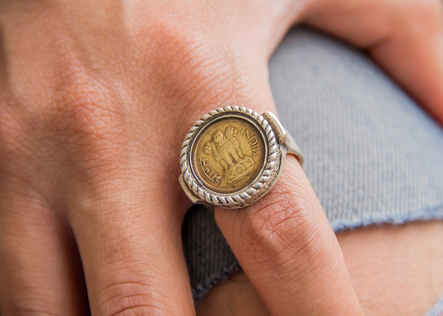 India Coin Ring: Sterling Silver Naya Paisa Lion Signet - Etsy