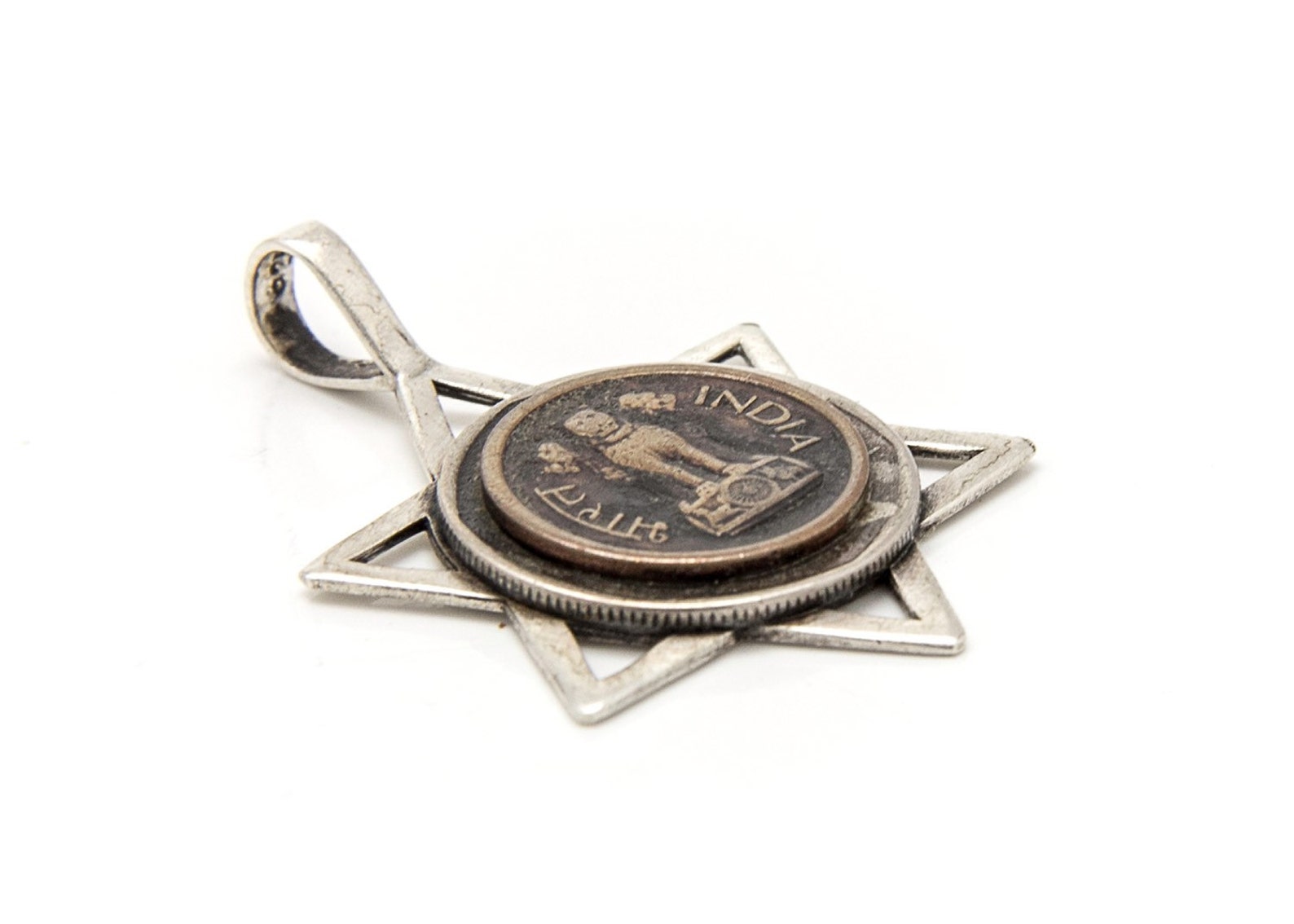 Ook 925 Sterling Silver Star of David With 1 Paisa Coin of India and ...