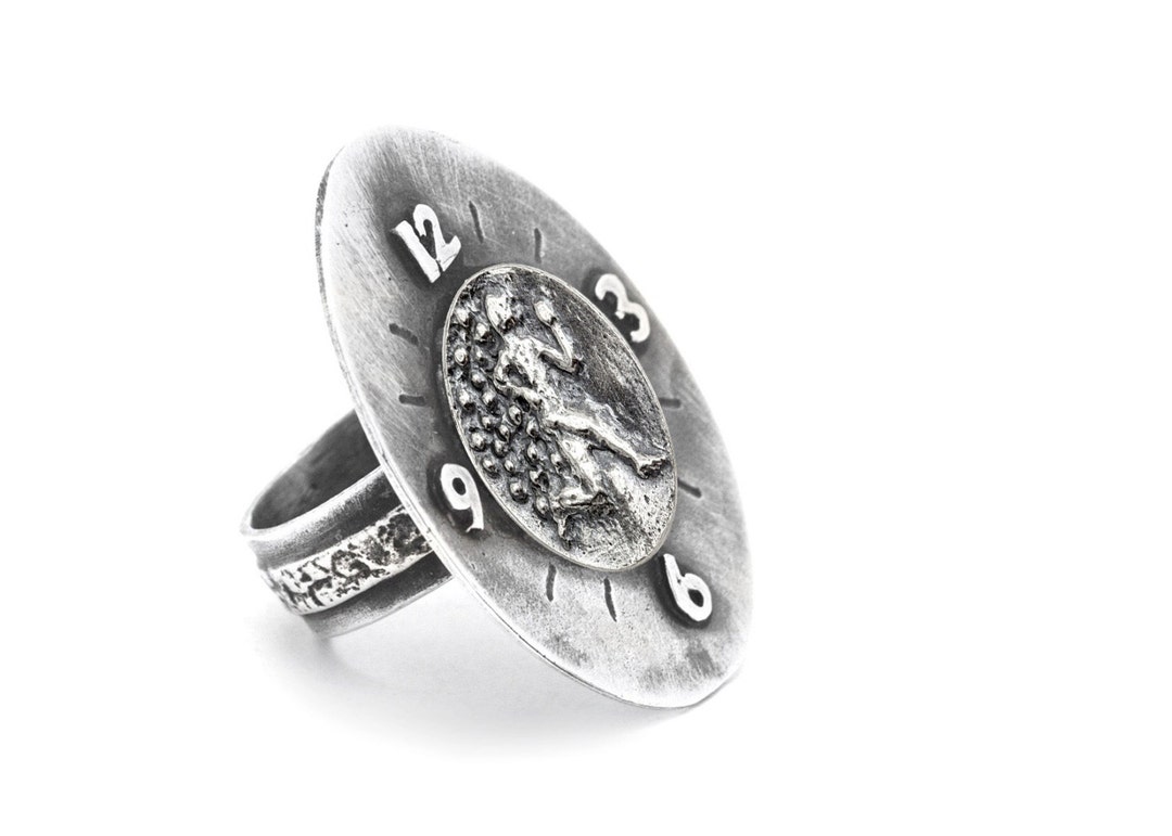 A Ring With A Running Man Coin Medallion-homemade Ring-one of Kind - - Etsy
