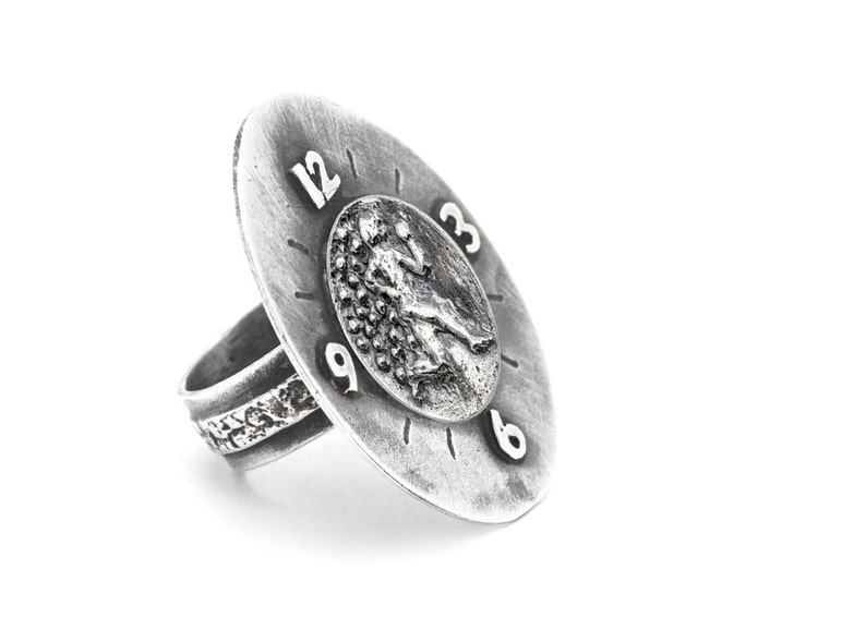 A Ring With A Running Man Coin Medallion-homemade Ring-one of Kind - - Etsy