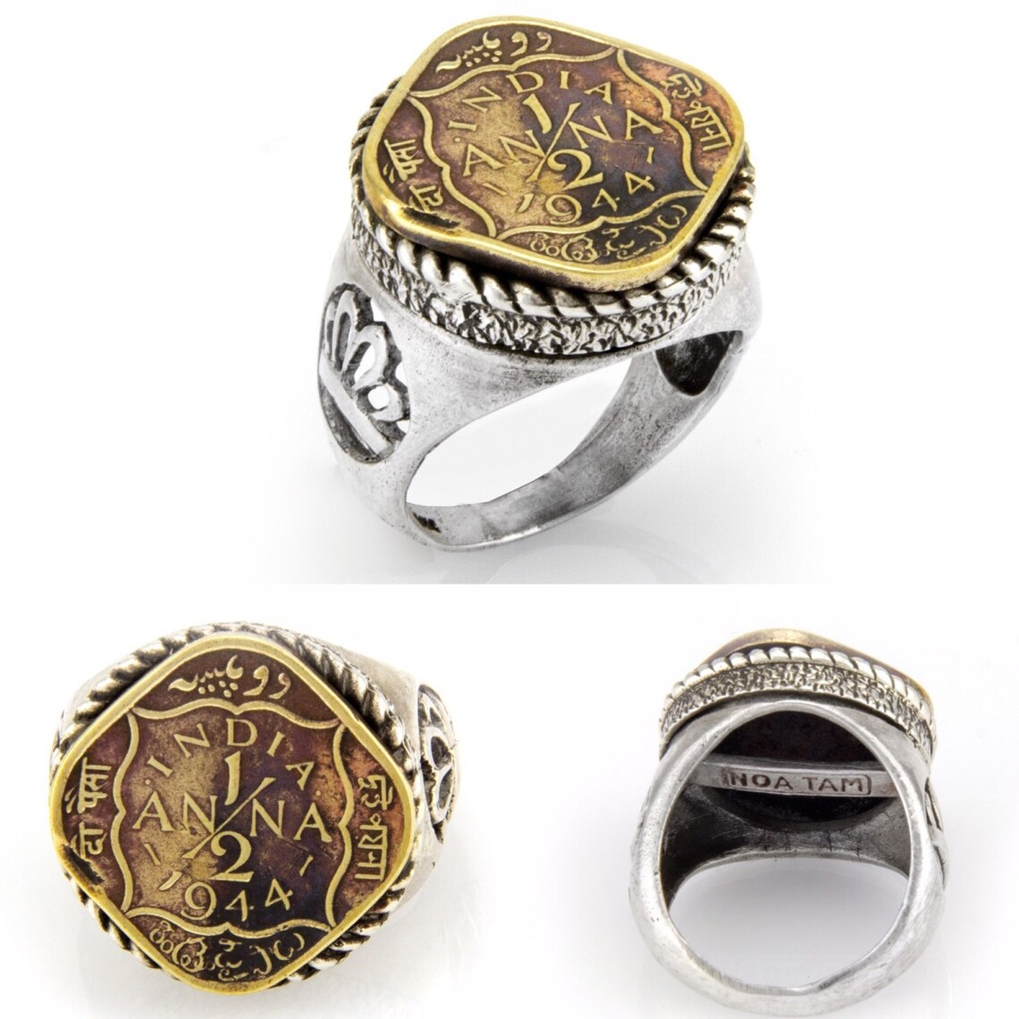 Steeling Silver Old Coin Ring With the Half Anna Coin of India India ...