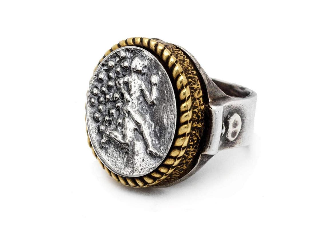 Coin Ring With the Running Man Coin Medallion Noa Tam Coin - Etsy