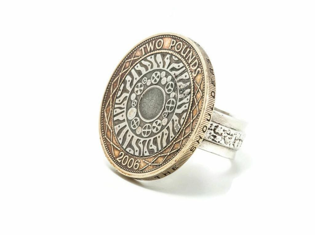 British Two Pounds Coin Ring: Handmade Sterling Silver Jewelry - Etsy