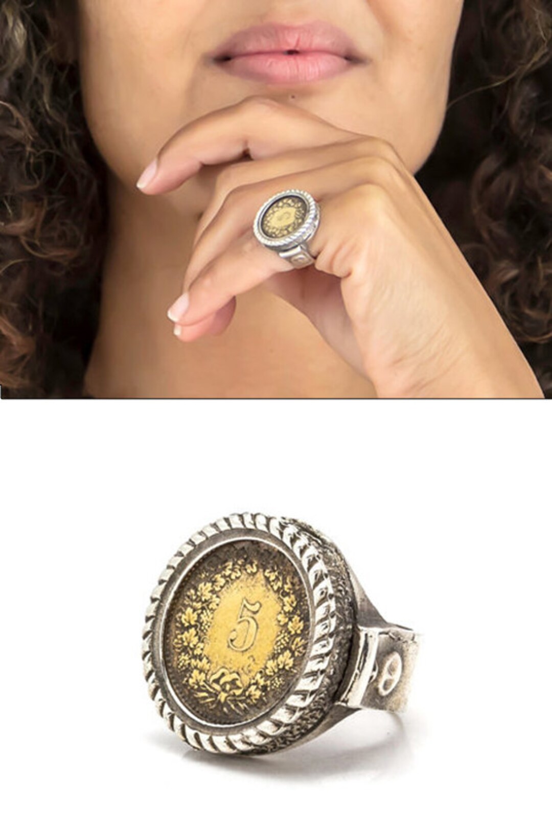 Coin Ring With the 5 Rappen Coin of Swiss - Coin Jewelry - Silver and ...