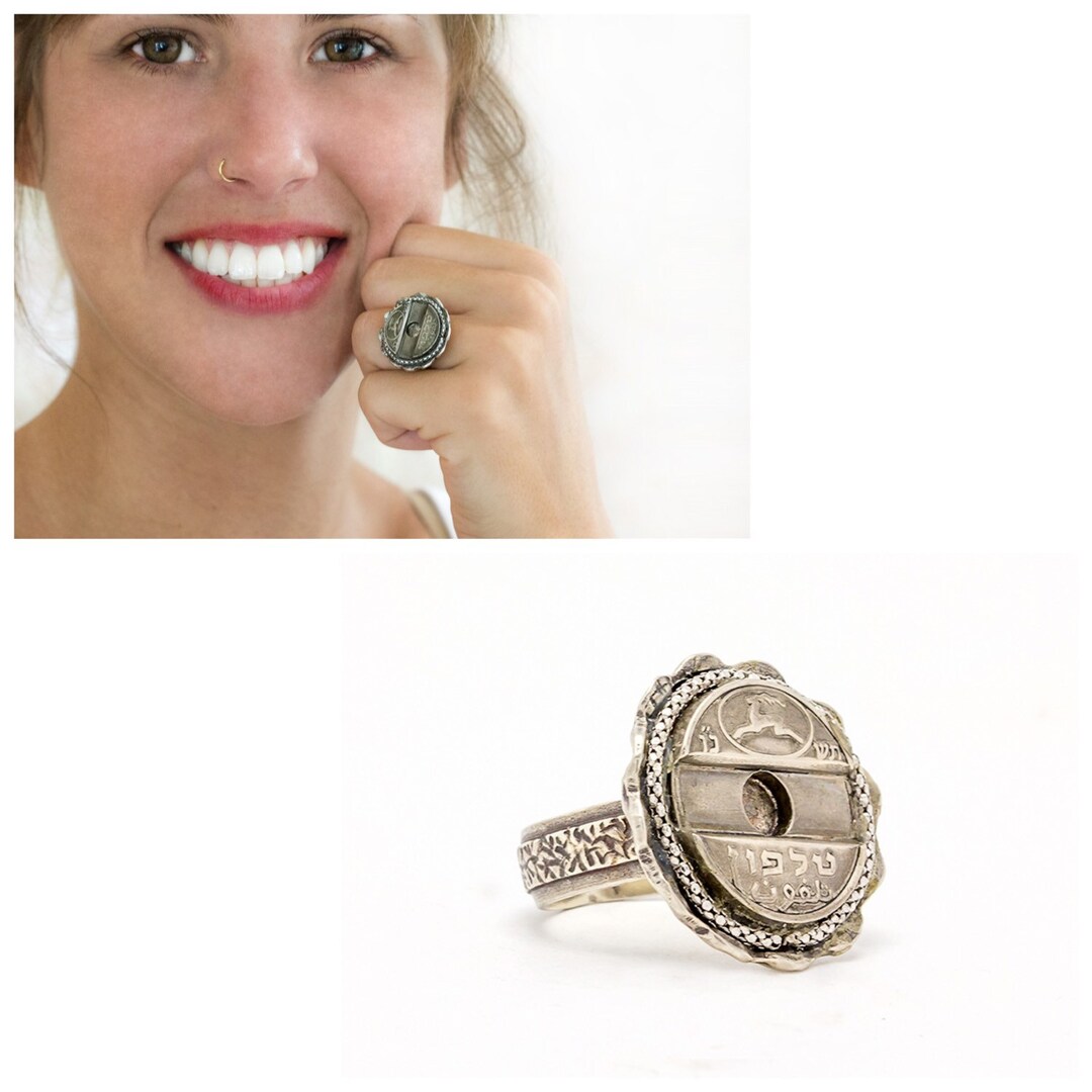 Old Coin Tokan Ring With the Asimon Telephone Token Coin of Israel ...