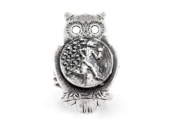 Coin Ring With the Running Man Coin Medallion on Owl Noa Tam | Etsy