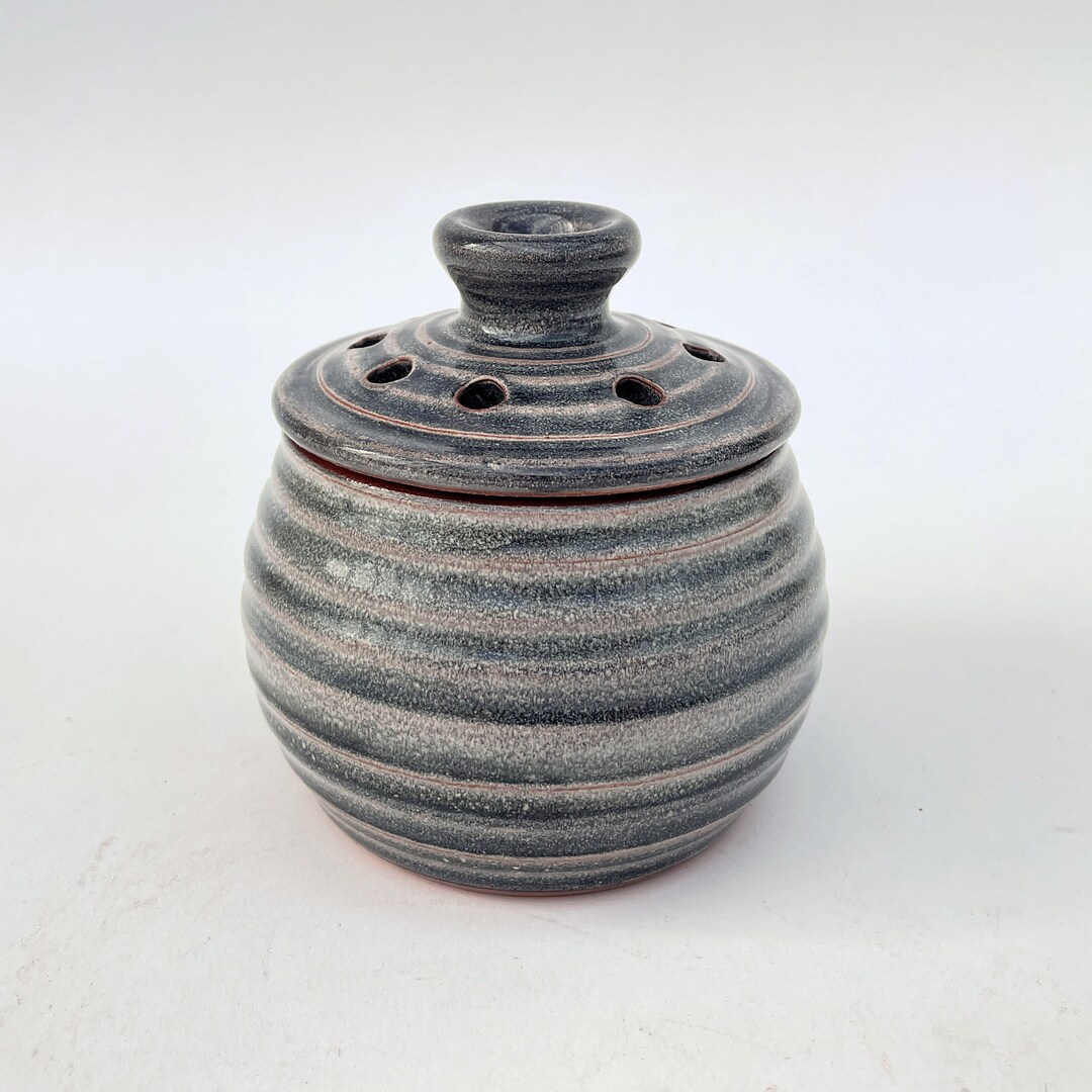 Besamim Box, Black Carved Lidded Havdalah Jar, Gray Handmade Potpourri ...