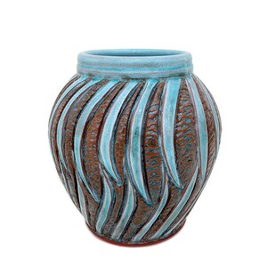 Turquoise Ceramic Vase, Handmade Pottery, Aqua and Terracotta Hand ...