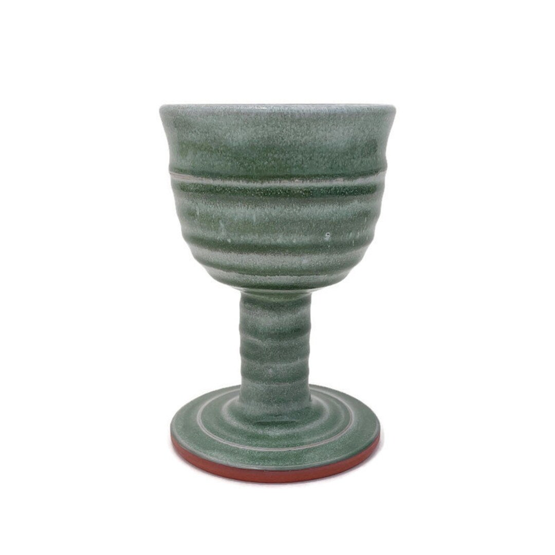 Large Ceramic Goblet With Long Stem, Green Handmade Pottery Goblet - Etsy
