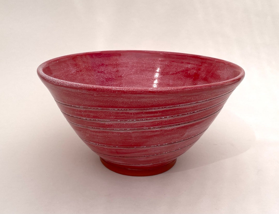 Red Ceramic Bowl, Deep Decorative Serving Bowl, Carved Pottery Bowl - Etsy