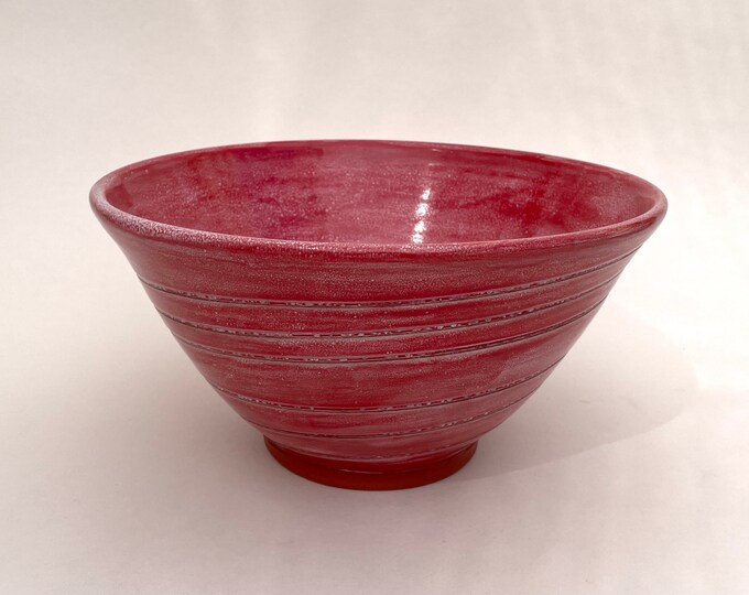 Red Ceramic Bowl, Deep Decorative Serving Bowl, Carved Pottery Bowl - Etsy