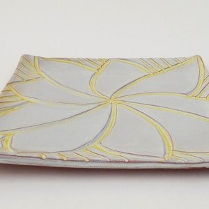 Square Ceramic Tray, Yellow and Off-white Hand Carved Decorative Plate ...