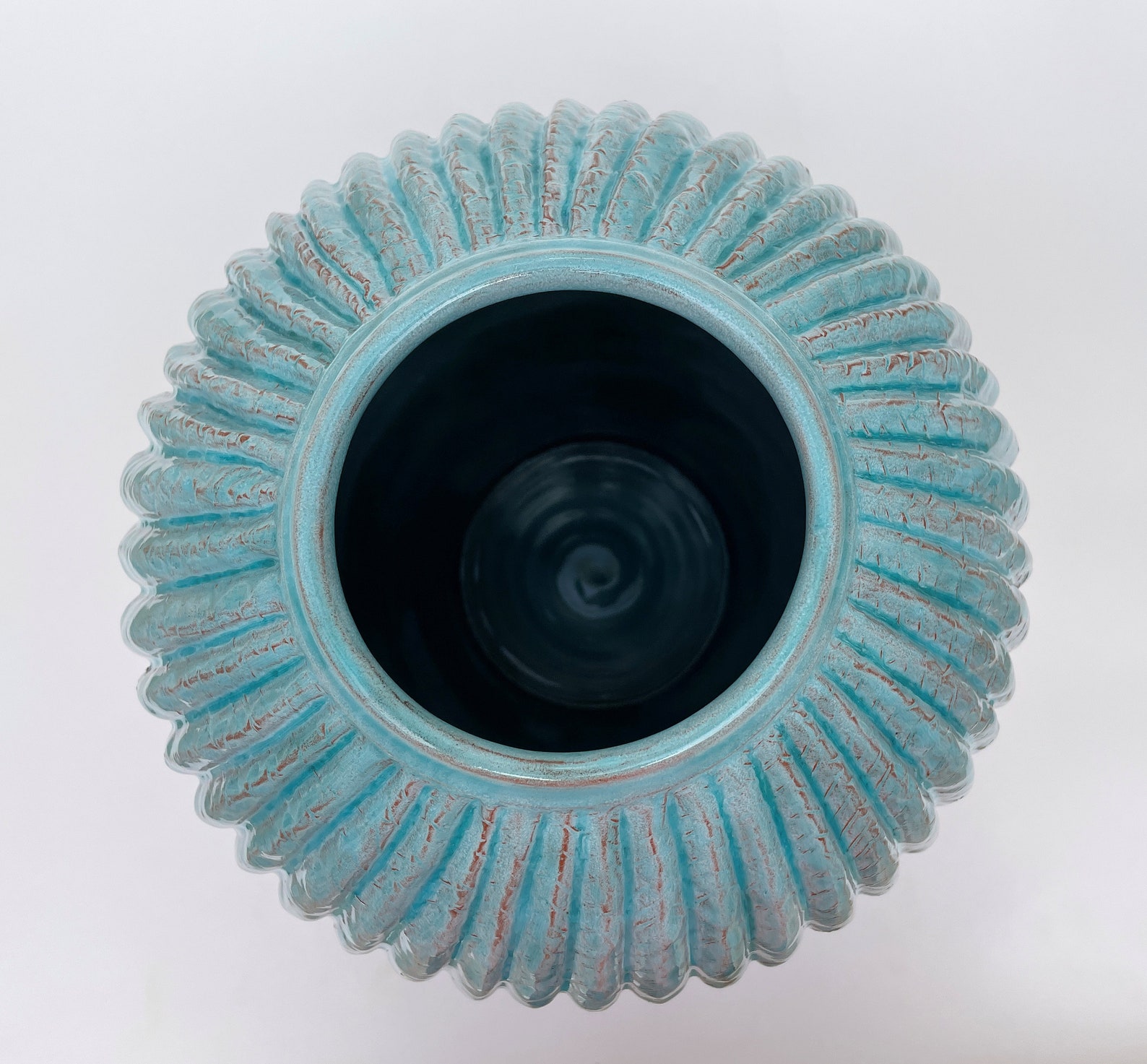 Large Turquoise Pottery Vase Tall Round Carved Vase Handmade - Etsy