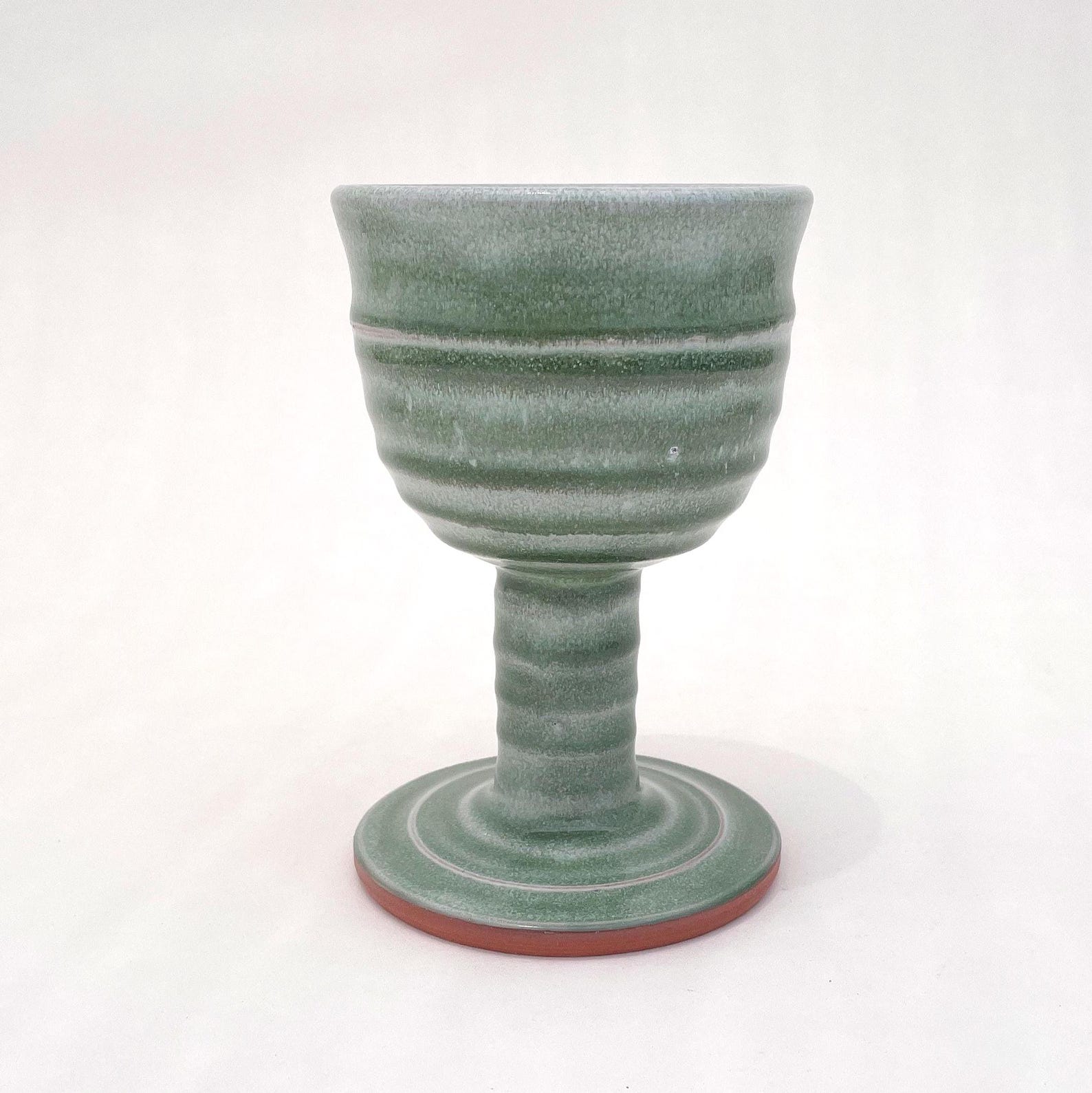 Large Ceramic Goblet With Long Stem, Green Handmade Pottery Goblet - Etsy