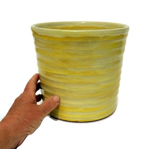 Large Utensil Holder, Yellow Ceramic Tall, Wide Handmade Utensil Crock ...