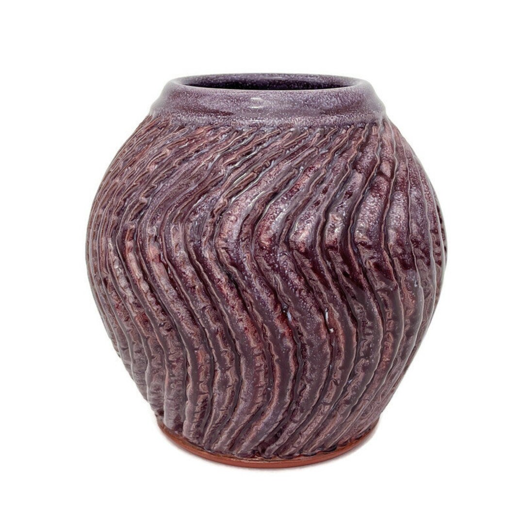 Ceramic Purple Vase, Spherical Wavy Rippled Pottery Vessel - Etsy