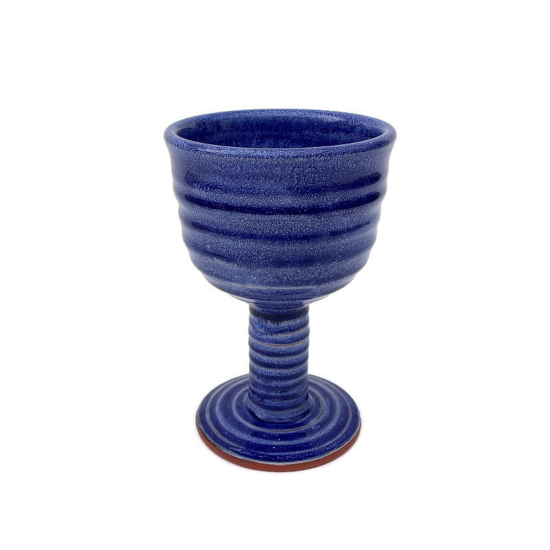 Reserved for Jade, Blue Ceramic Goblet With Stem, Large 12 Ounce ...