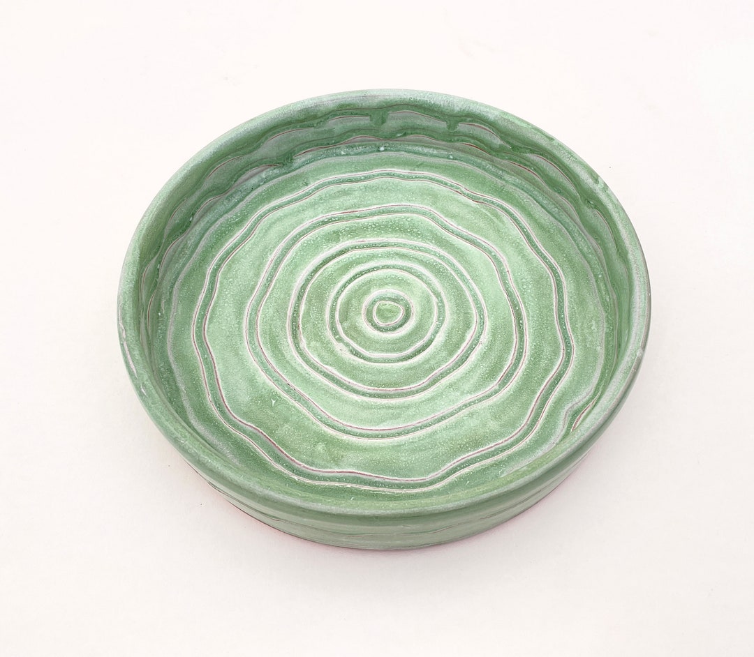 Green Ceramic Plate, Pottery Serving Plate, Hand Carved Ceramic ...
