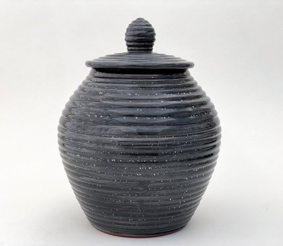 Black Jar With Lid, Charcoal Black Pottery Handmade Ceramic Round ...