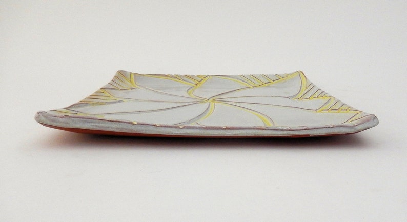 Square Ceramic Tray Yellow and Off-white Hand Carved | Etsy