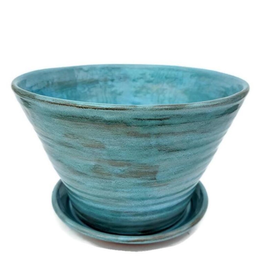 Large Ceramic Planter, Turquoise Handmade Indoor/ Outdoor Flowerpot ...