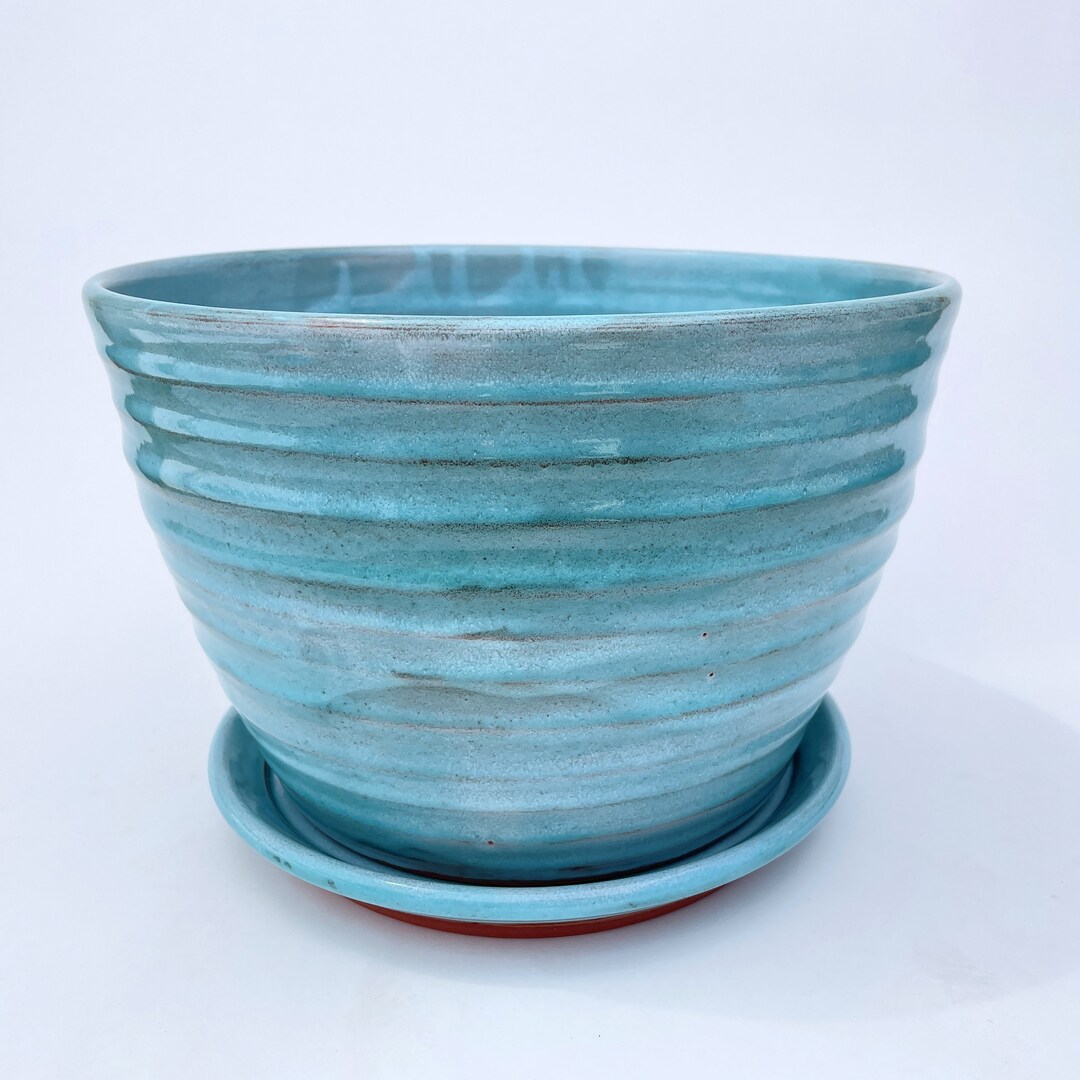 Large Ceramic Planter, Turquoise Handmade Indoor/ Outdoor Flowerpot - Etsy