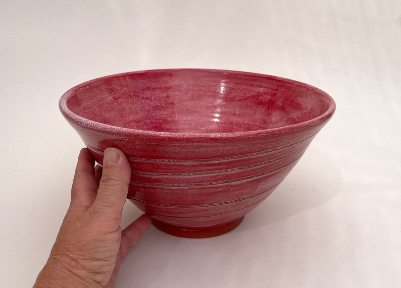 Red Ceramic Bowl Deep Decorative Serving Bowl Carved Pottery | Etsy