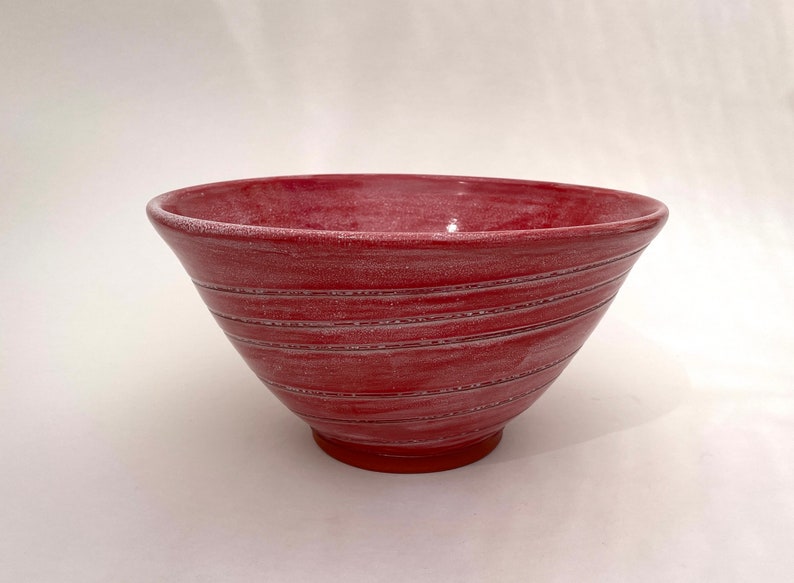 Red Ceramic Bowl Deep Decorative Serving Bowl Carved Pottery | Etsy
