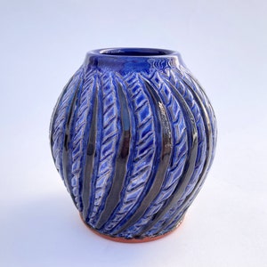 Ceramic Decorative Blue Vase, Spherical Round Carved Ceramic Vase - Etsy