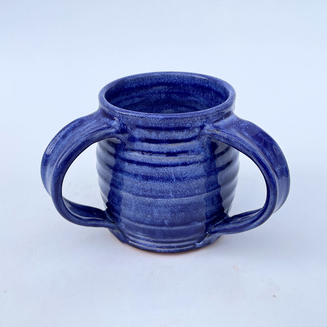Ceramic Jewish Hand Washing Cup With 2 Handles, Blue Pottery Negel ...
