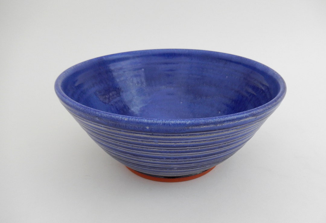 Blue Ceramic Bowl, Pottery Serving Bowl, Cobalt Blue Terra Cotta Bowl ...