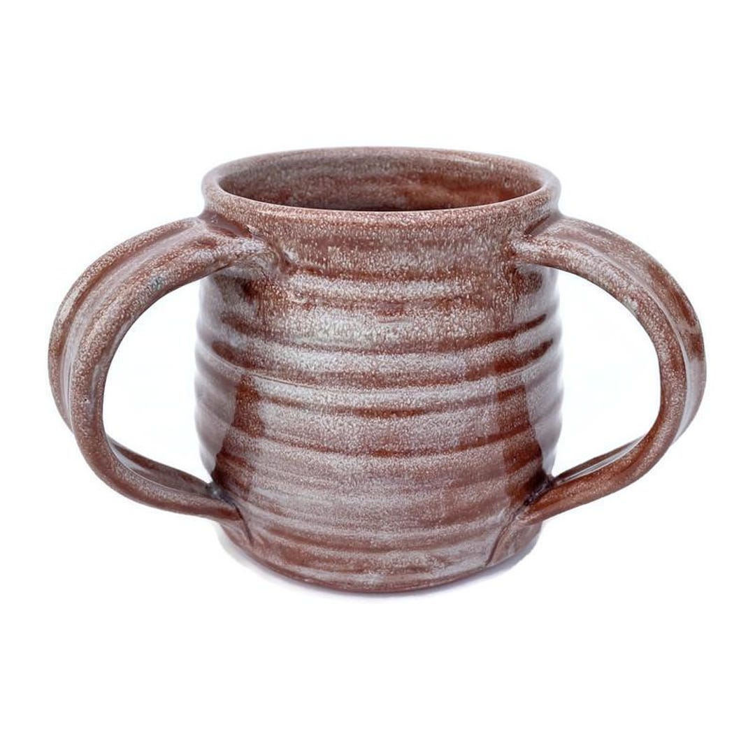 Brown Jewish Washing Cup, Judaica Pottery Gift, Negel Vasser Ceramic ...