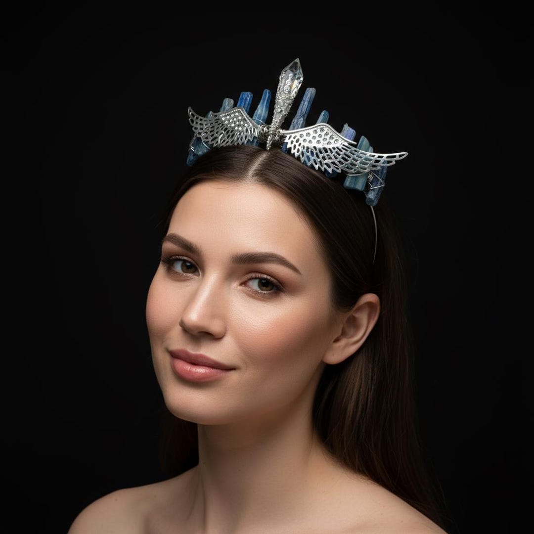 Silver Wing Gothic Crown – Blue Crystal Tiara, Fantasy Headpiece - Etsy
