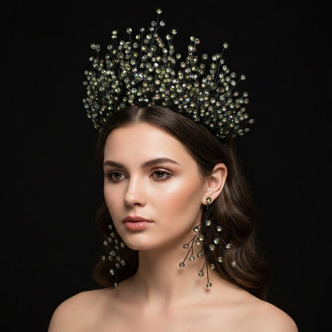 Handmade Golden Crystal Branch Crown & Earring Set – Bridal Tiara - Etsy