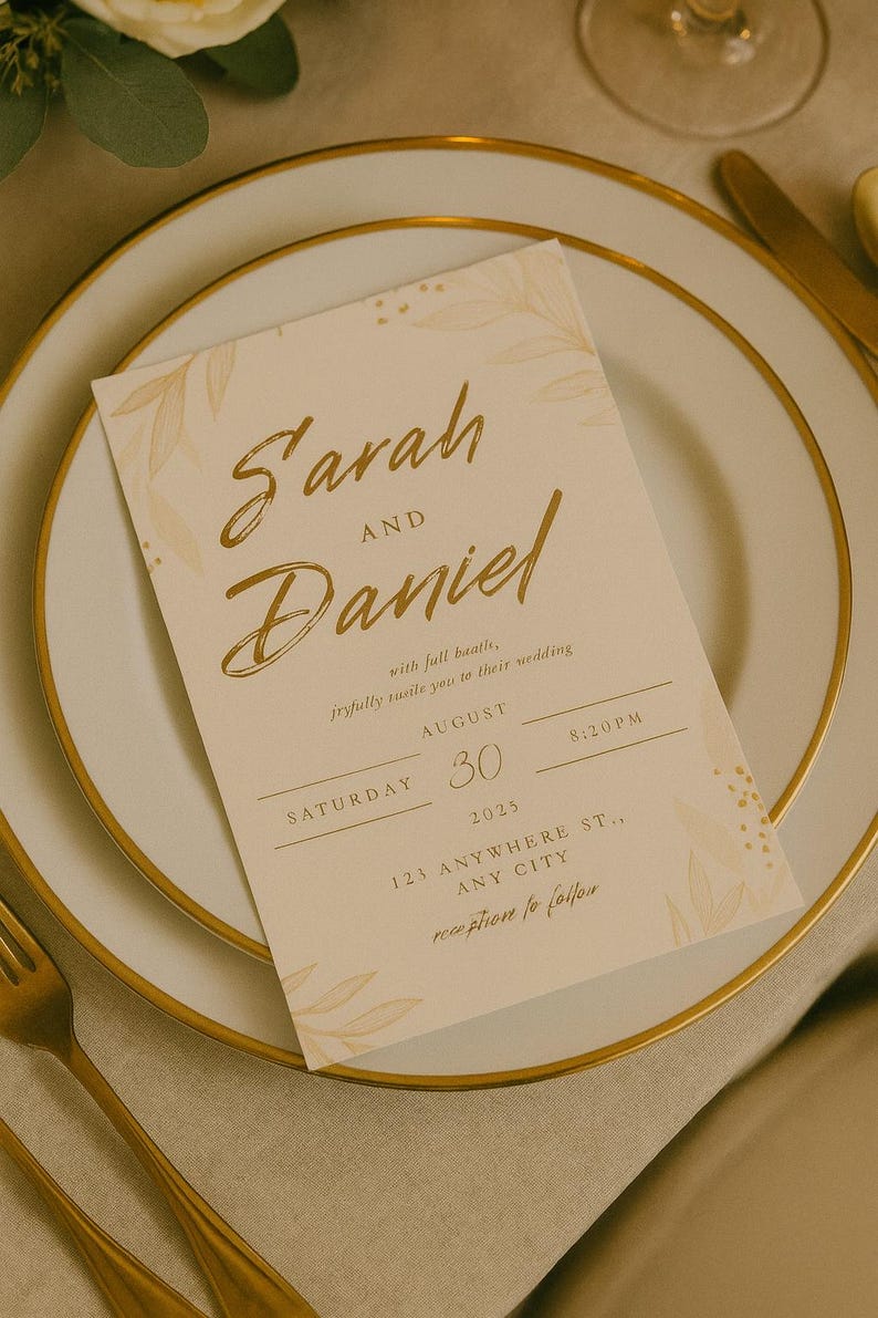 Editable Wedding Invitation Template | Gold Floral Wedding Invite ...